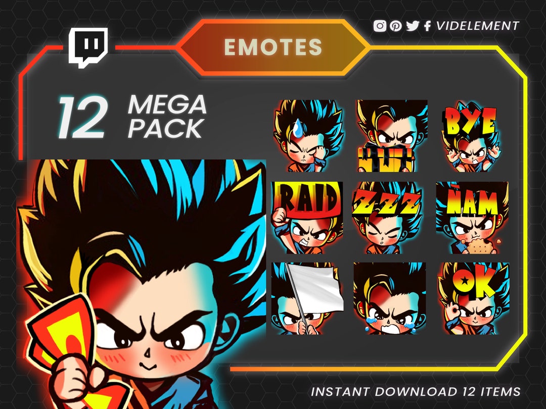 Anime Fighter Twitch Emotes: 12-pack Chibi Manga Emoticons (PNG Digital ...
