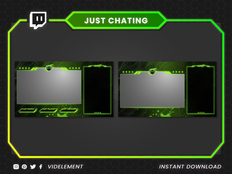 Animated Green Stream Pack: Webcam, Panels, Overlay (digital Download ...