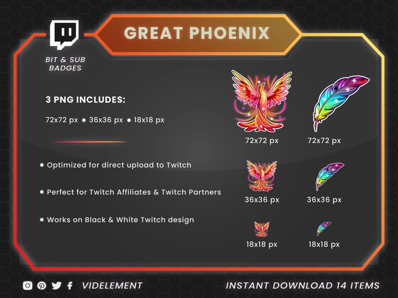 Phoenix & Feather Twitch Sub Badges: Magic Book Emotes (digital ...