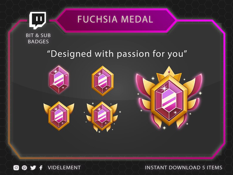 Fuchsia Gem Twitch Sub Badges: Diamond Medal Badge (digital Download ...