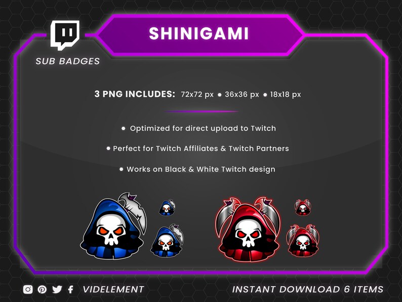 Shinigami Reaper Twitch Sub Badges (digital Download) - Etsy