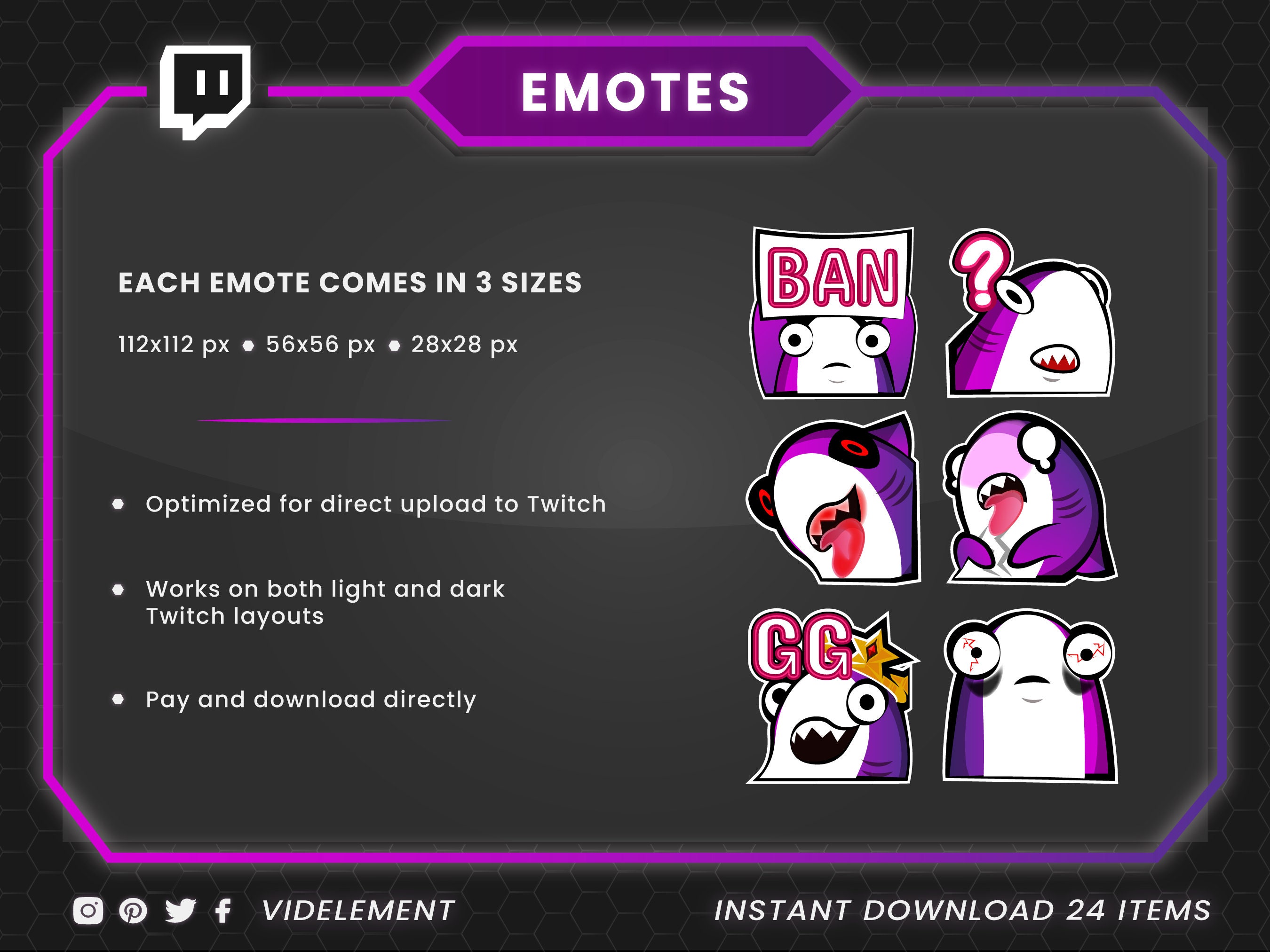 24 Purple Shark Emotes, Twitch Emotes, Twitch Sub Emotes, Text Emotes ...
