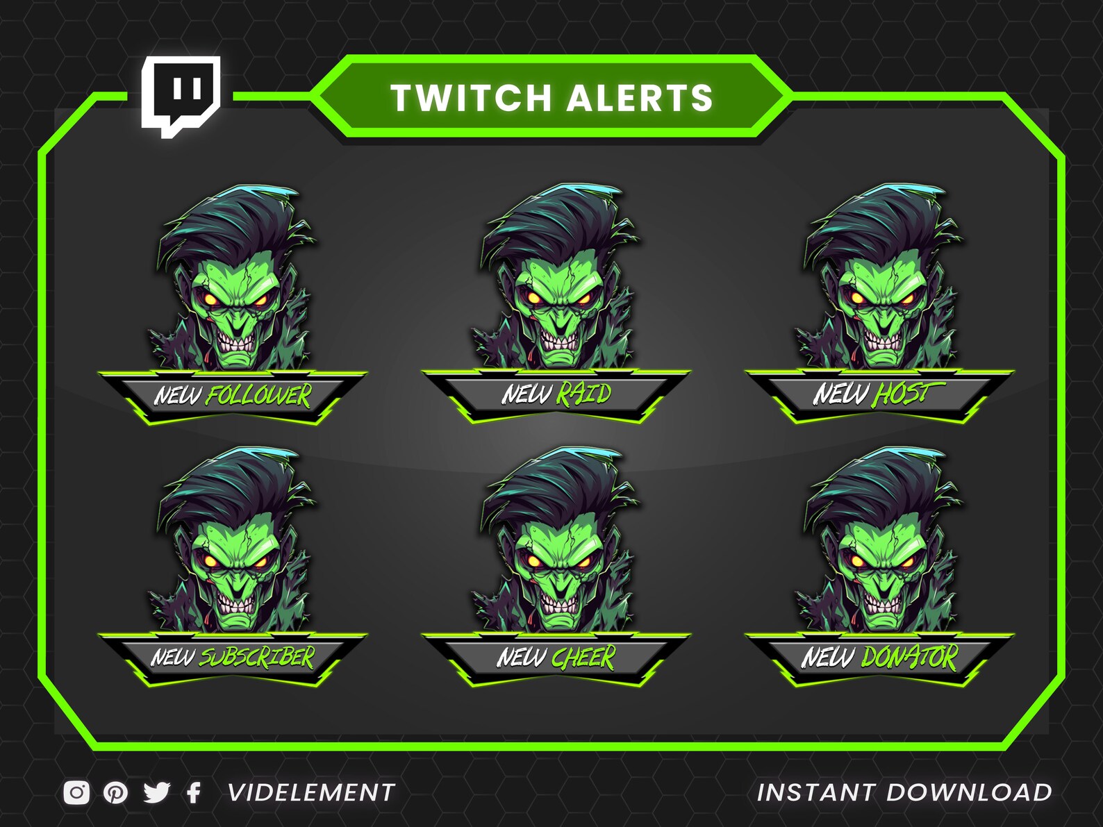 Zombie Stream Overlay Pack: Animated Alerts, Screens & Webcam Overlays ...