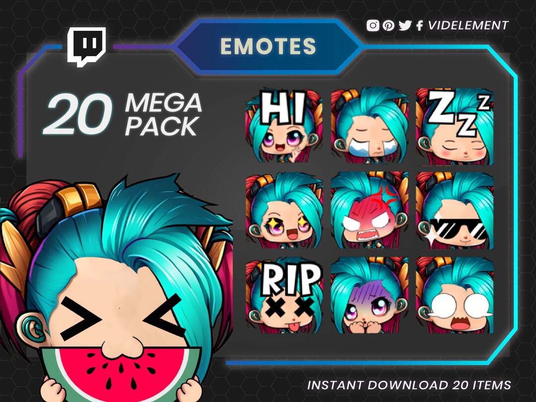 Blue Bliss: 20 Chibi-styled Emotes With Azure-haired Girl for Twitch ...