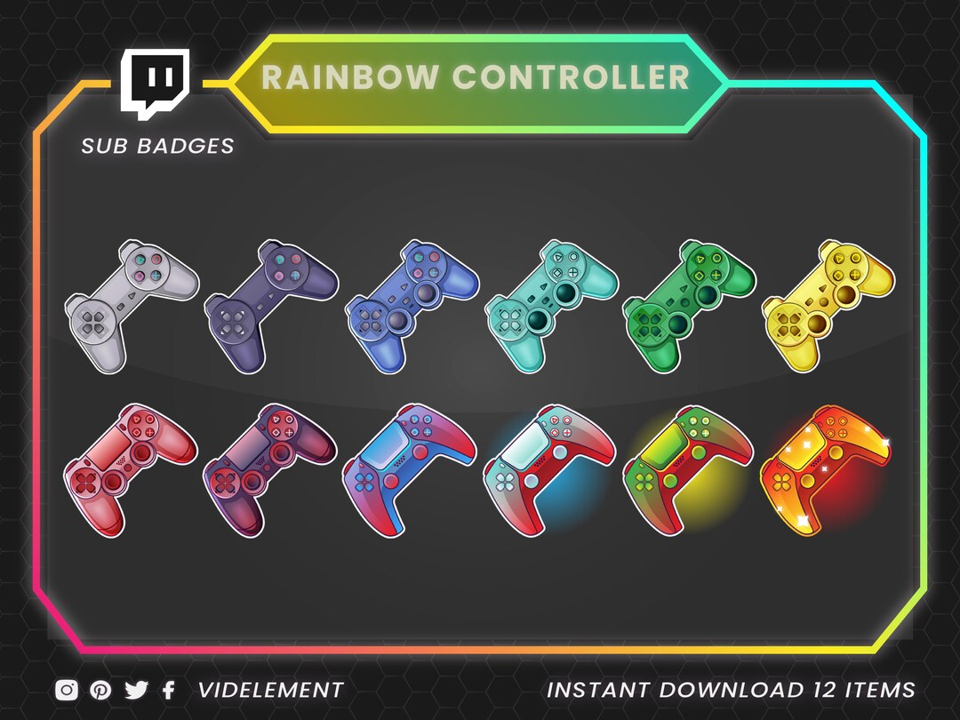 Rainbow Controller Twitch Bit Badges: Gaming Sub Badges (digital ...