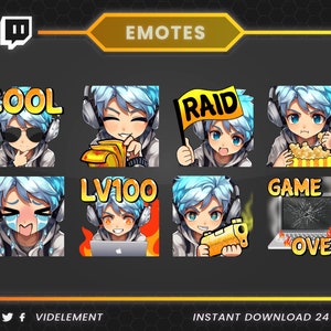 Blue-haired Gamer Boy Emotes - Pack of 24 Anime Style Twitch Emotes - Etsy