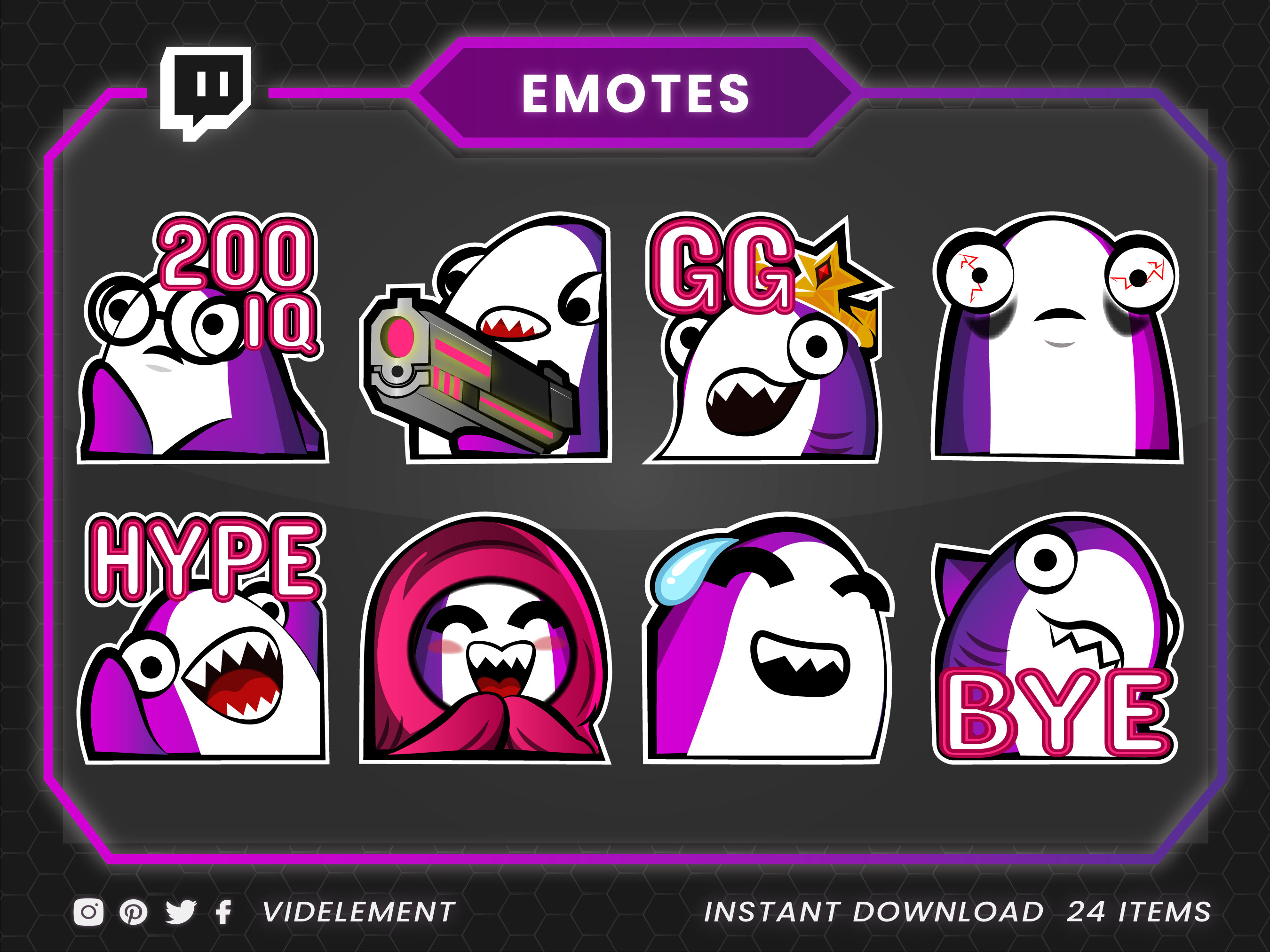 24 Purple Shark Emotes Twitch Emotes Twitch Sub Emotes Text - Etsy