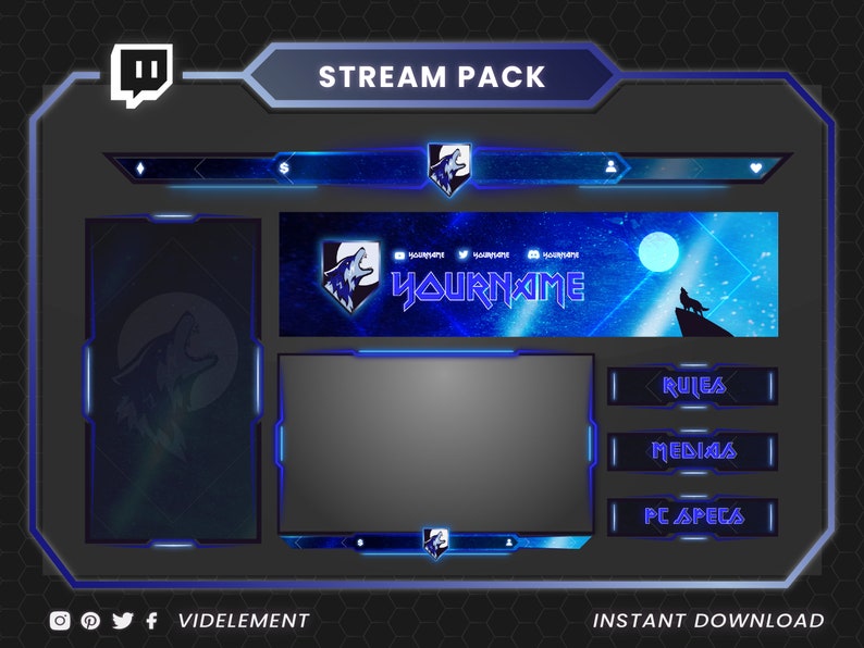 Wolf Stream Pack Animated Webcam Twitch Panels Twitch Wolf - Etsy