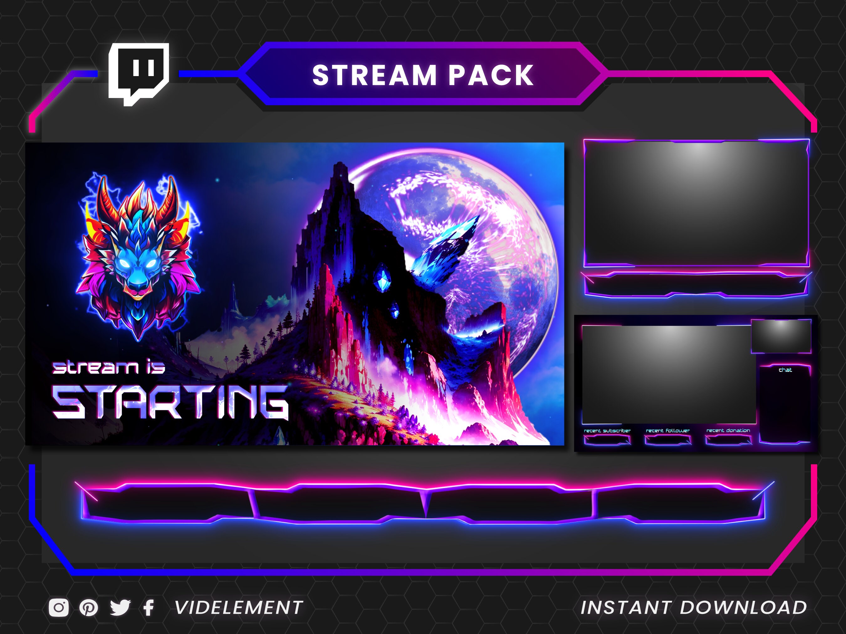 Celestial Dragon Stream Pack: Electric Purple & Blue Twitch Overlays - Etsy