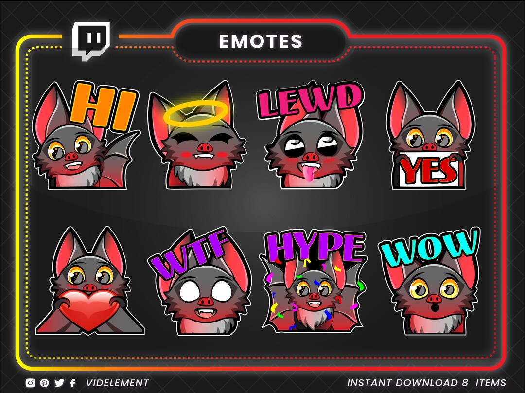 8 Bat Emotes, Twitch Emote, Bat Text Emote, Animal Emote, Hype Emote ...