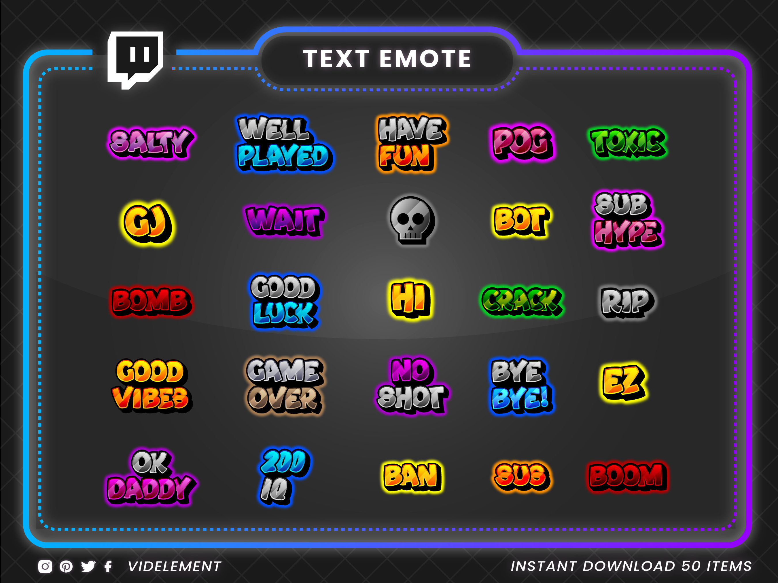 50 Text Emote Twitch Text Emotes Twitch Emote Discord - Etsy