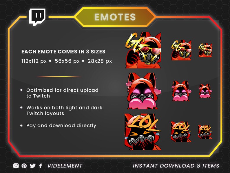 Animated Red Wolf Twitch Emotes: Neon Gas Mask, 8 Pack (digital ...