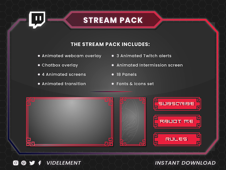 Animated Twitch Stream Package: Overlay, Alerts, Transition (digital ...