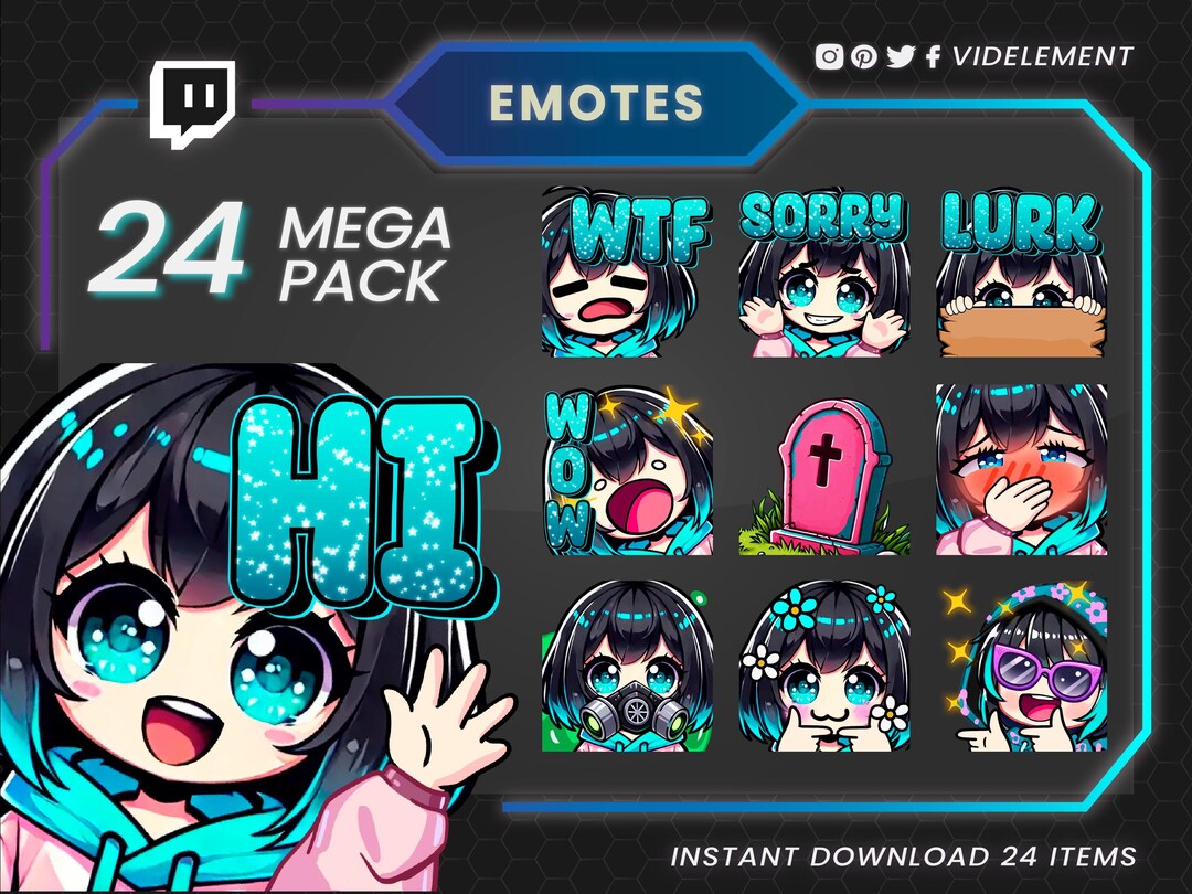 Blue Hair Girl Emotes for Twitch, Discord, and Tiktok Emotes on Sale - Etsy