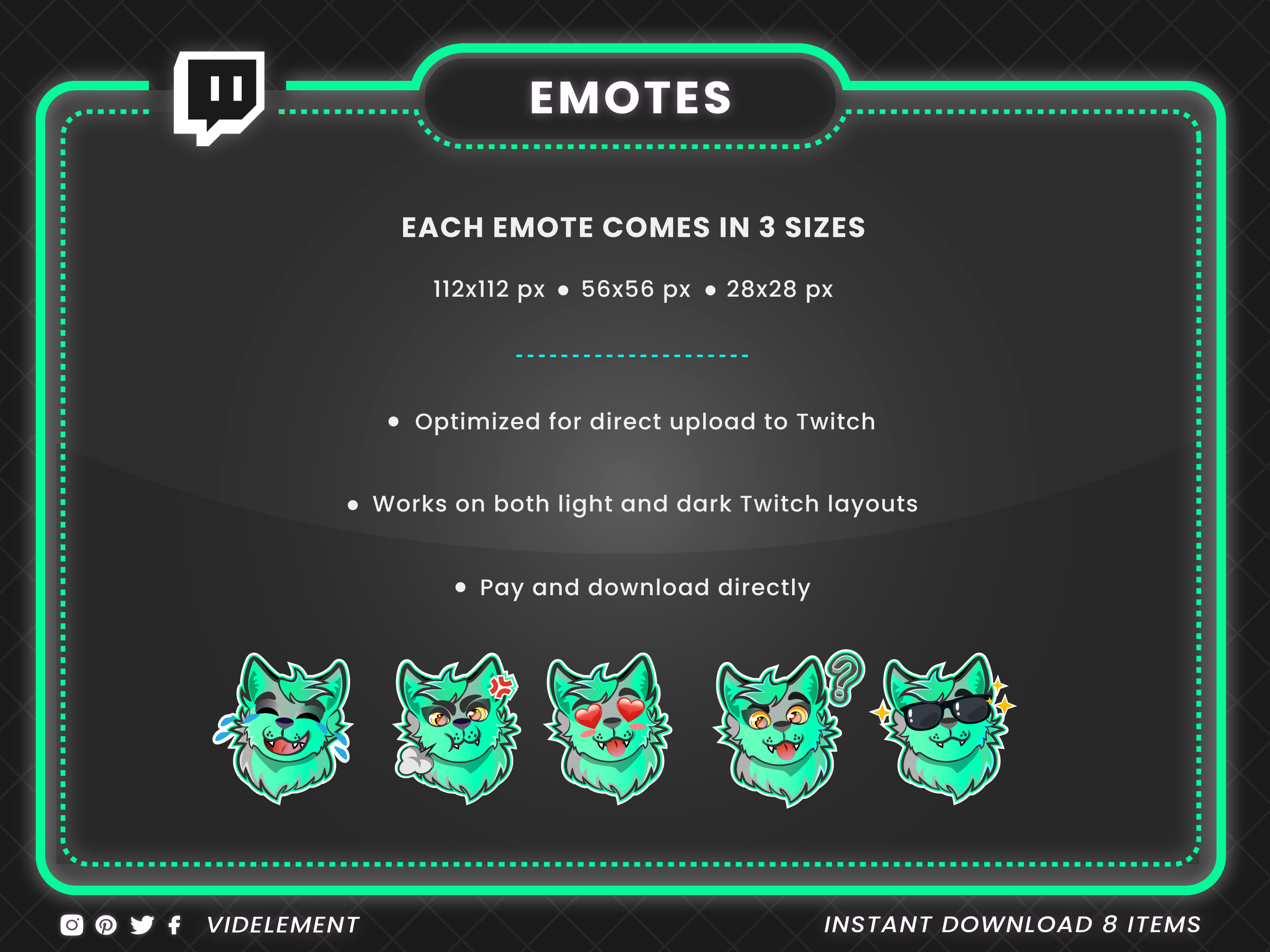 Emerald Wolf Emotes | Twitch Emote, Discord Emote, Text Emote, Creature ...