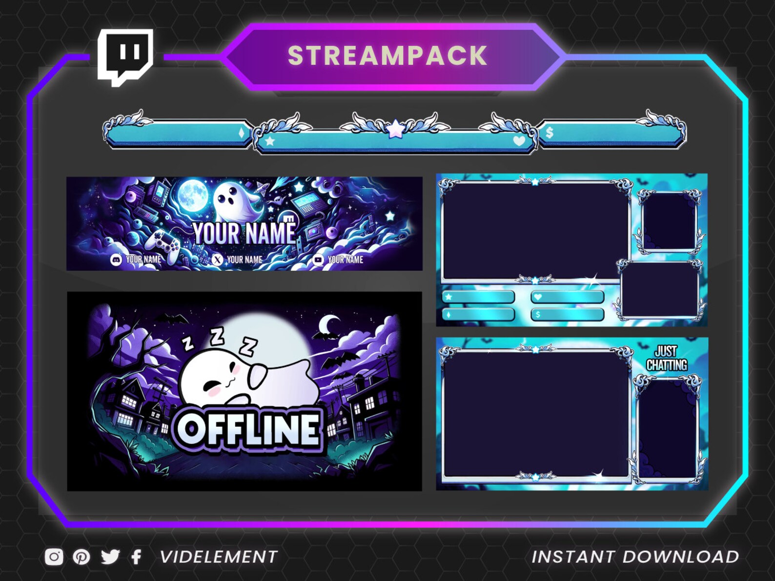 Ghost Stream Pack: Animated Twitch Overlay, Emotes, Panels - Etsy