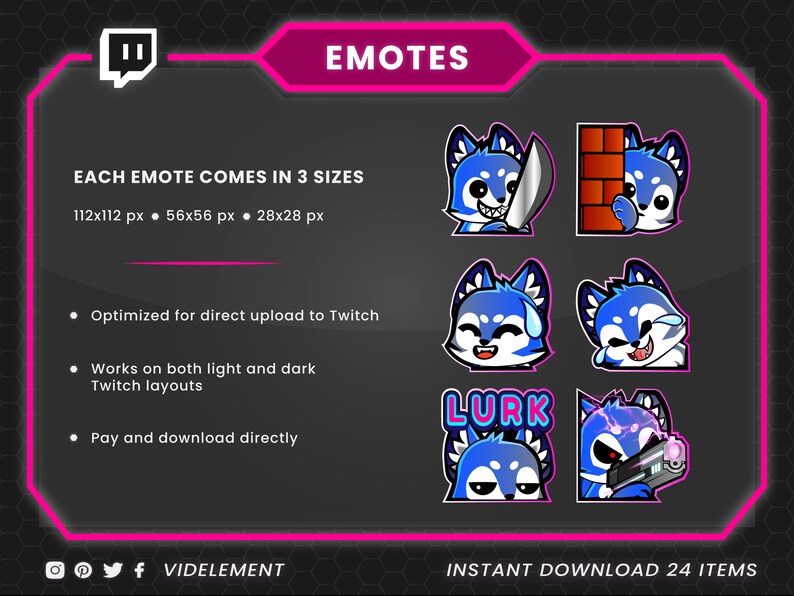 24 Blue Wolf Emotes Twitch Emotes Twitch Sub Emotes Text - Etsy