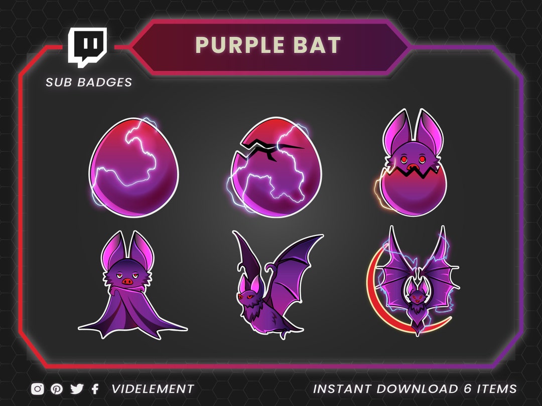 Purple Bat Twitch Sub Badges (6 Items) (PNG Digital Download) - Etsy