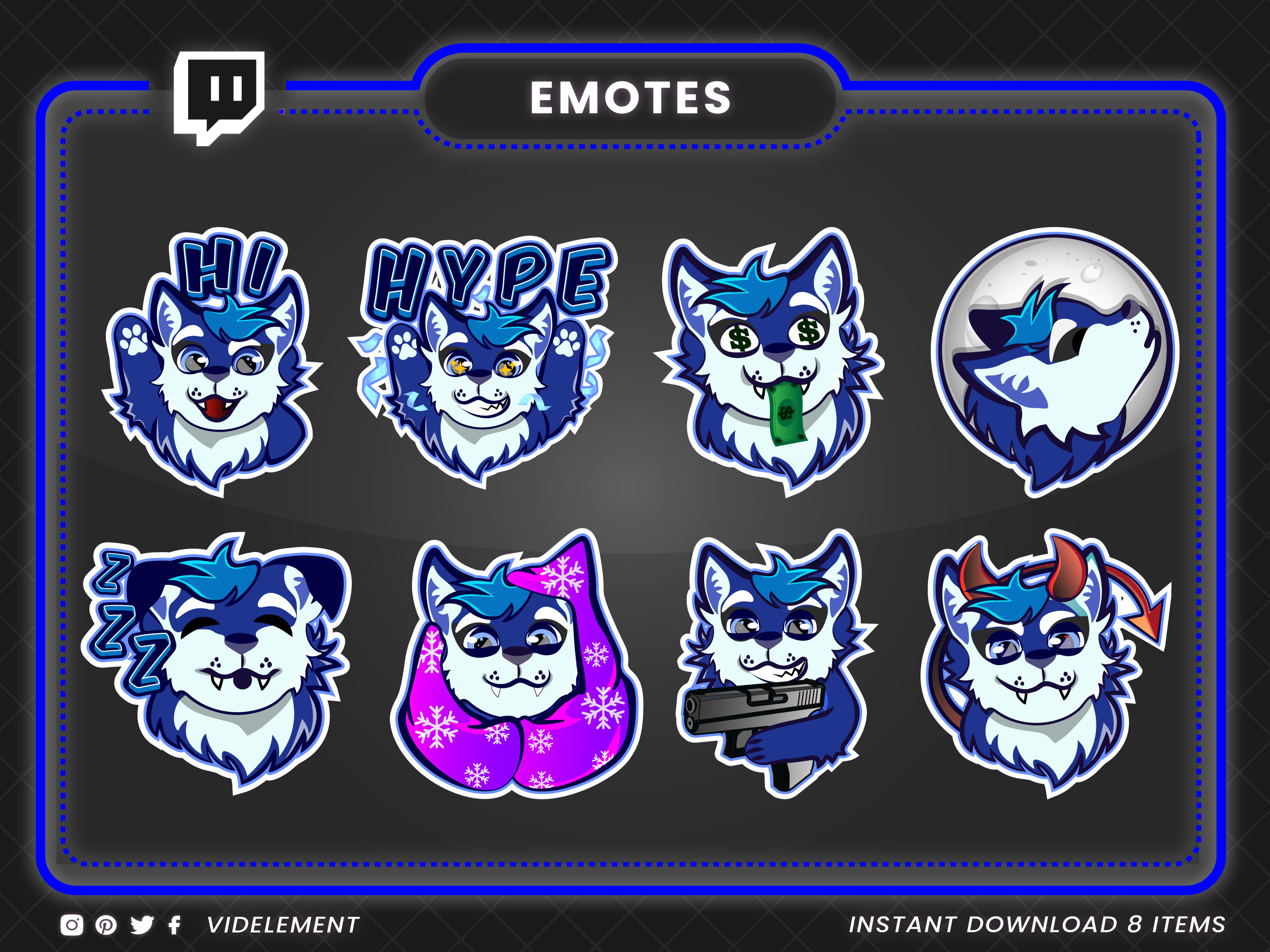 Wolf Emotes Twitch Emote Discord Emote Text Emote Animal | Etsy