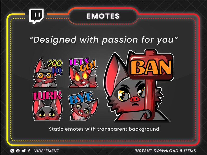 8 Bat Emotes, Twitch Emote, Bat Text Emote, Animal Emote, Ban Emote ...