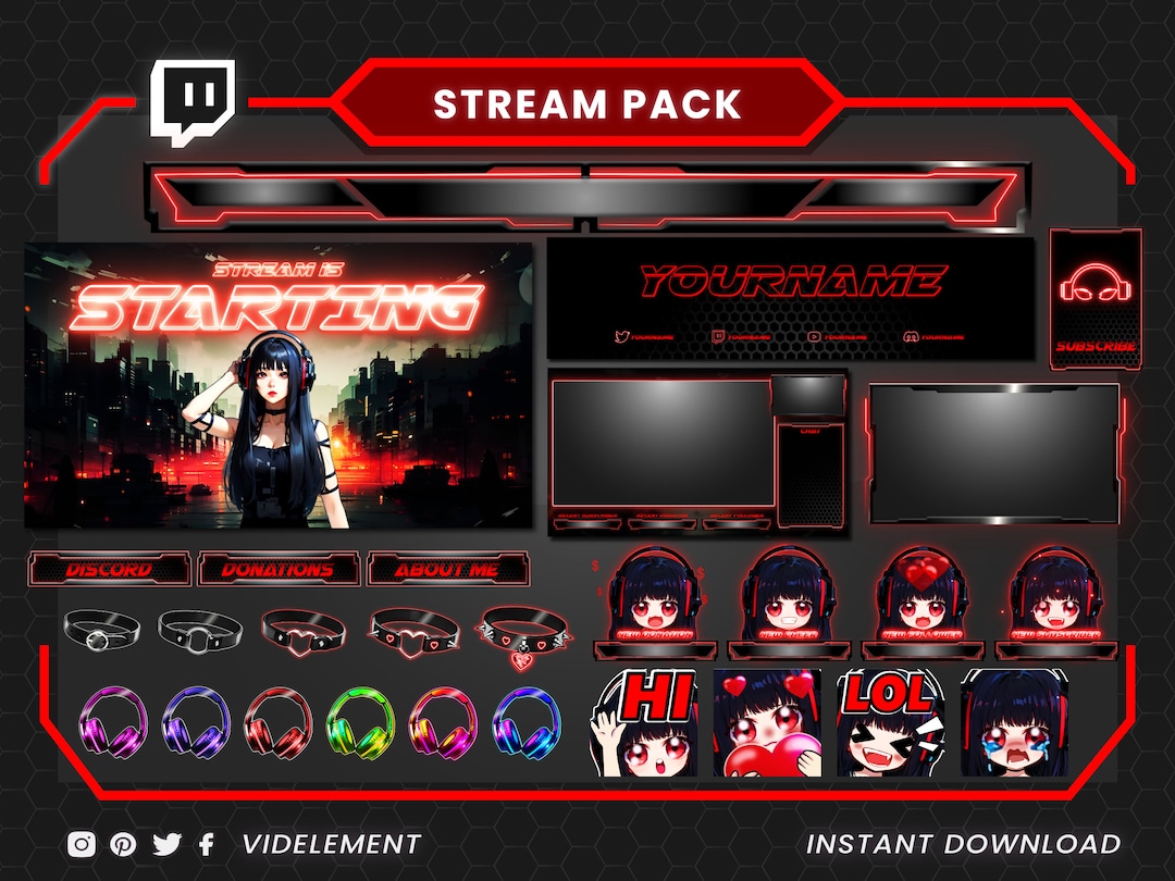 Stream Overlays, Girl Stream Overlays, Animated Webcam, Twitch Panels ...