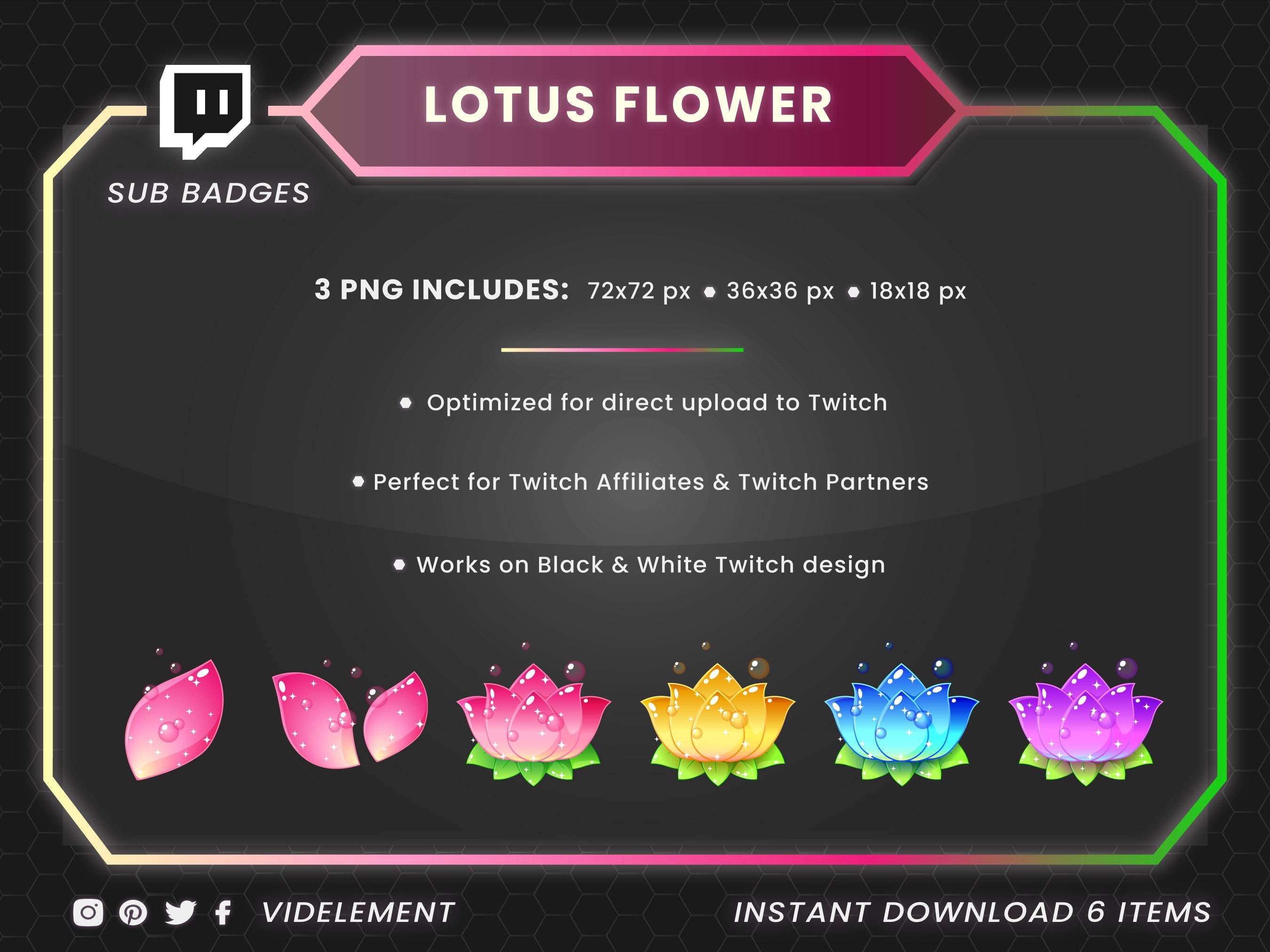 Lotus Flower Badges, Flower Sub Badges, Twitch Sub Badges, Roses Twitch ...