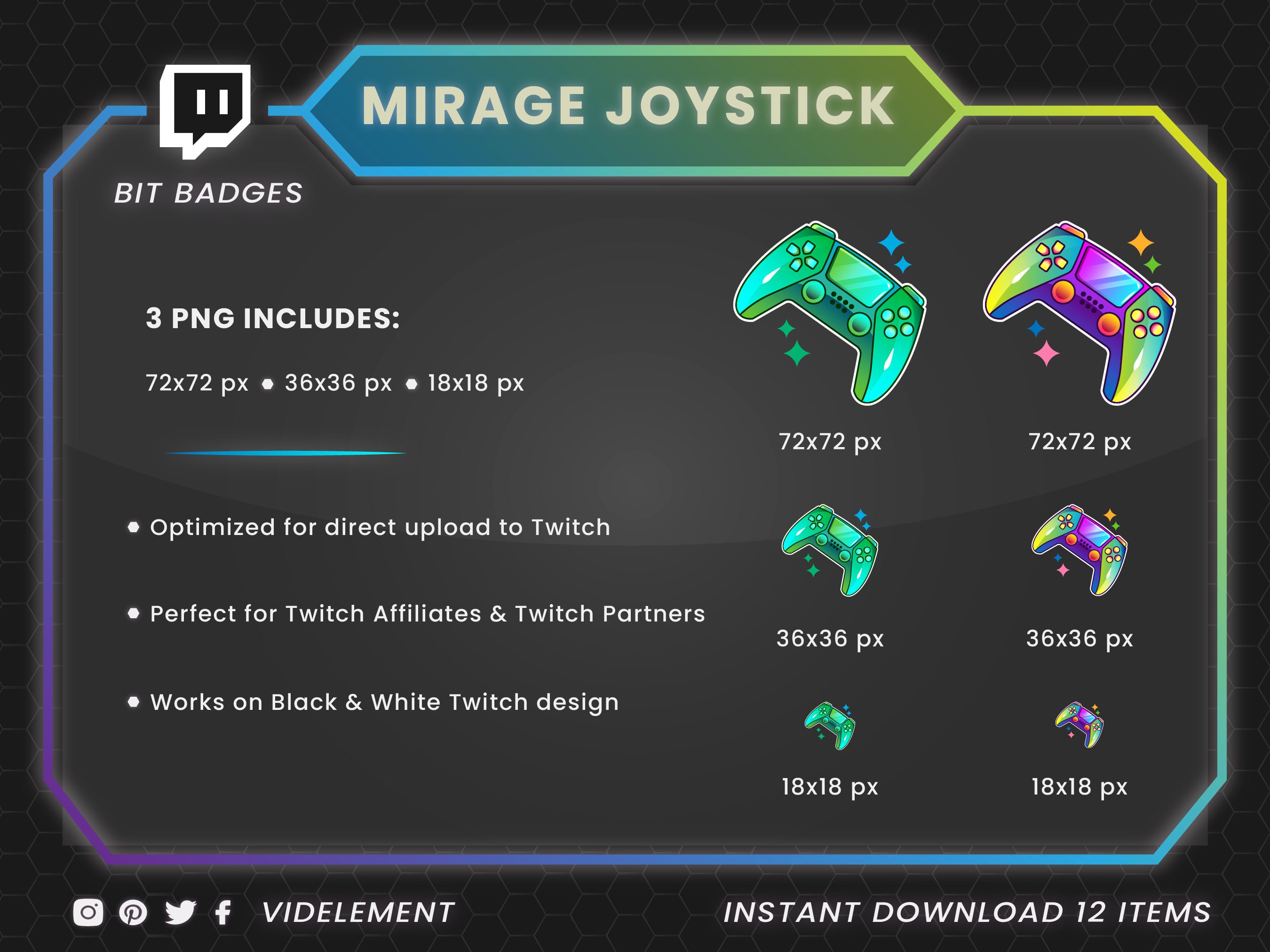 Joystick Twitch Bit Badges: Colorful Game Controller Emblems (digital ...