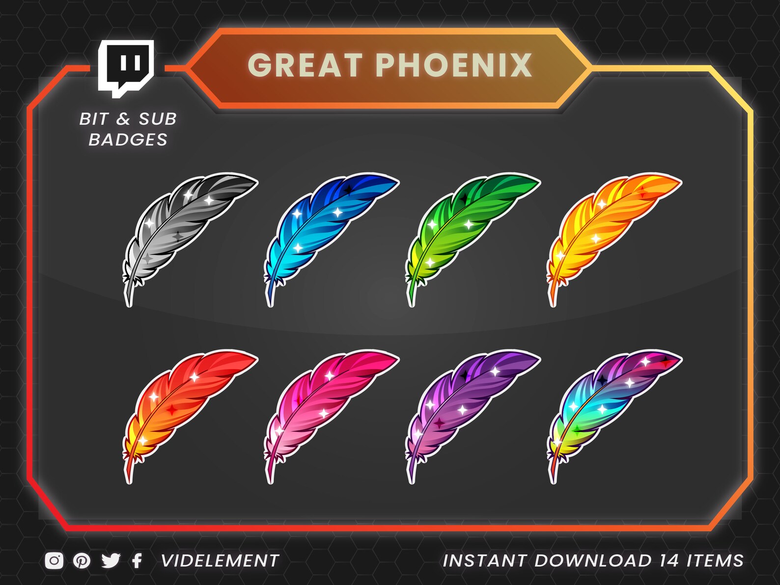Phoenix & Feather Twitch Sub Badges: Magic Book Emotes (digital ...