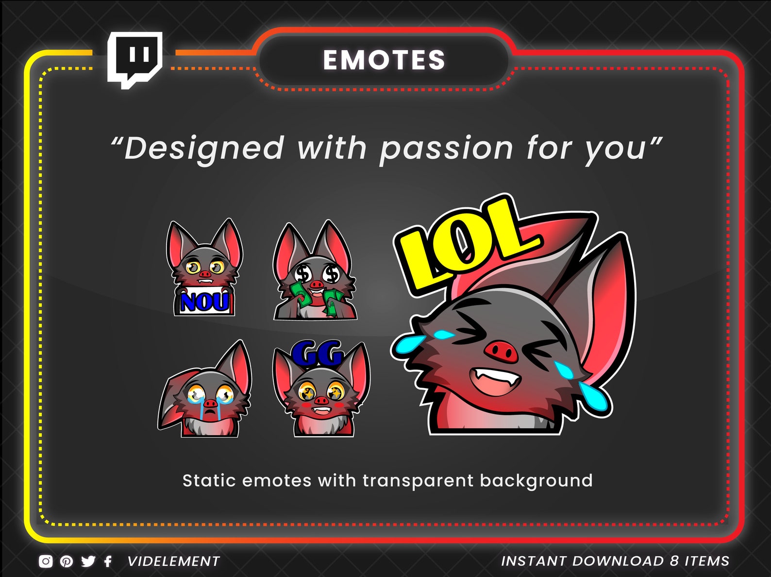 8 Bat Emotes Twitch Emote Bat Text Emote Animal Emote - Etsy