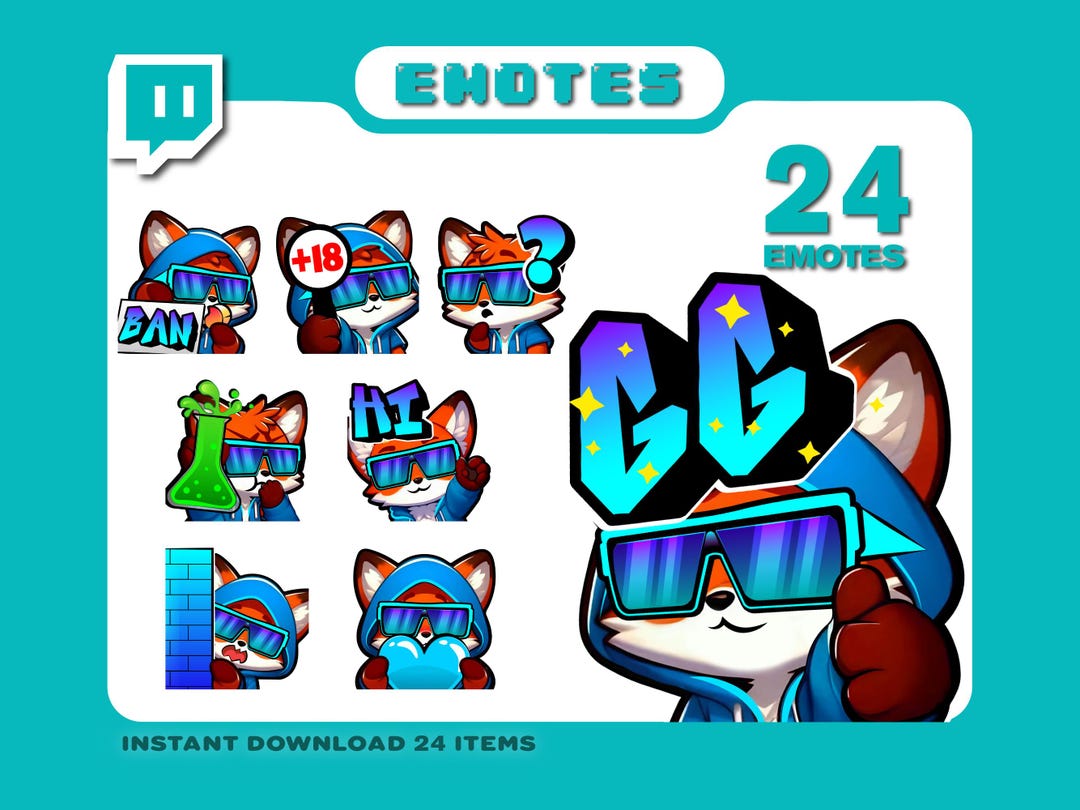 24 Twitch Emotes, Fox Emotes, Kick Emotes, Text Emotes, Neon Emotes, Hi ...