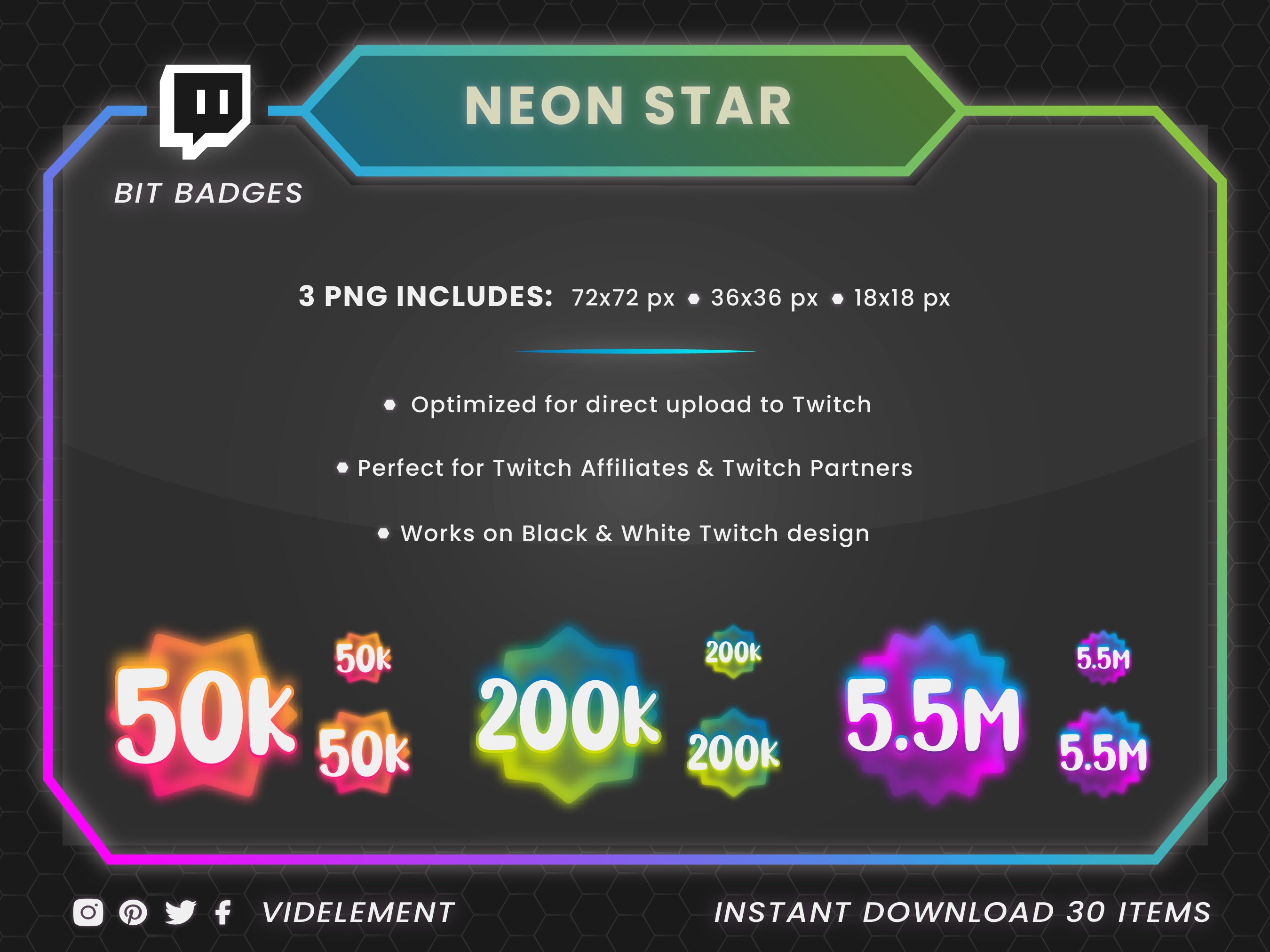 Twitch Bit Badges Neon Bit Badges Twitch Star Badges Twitch - Etsy UK