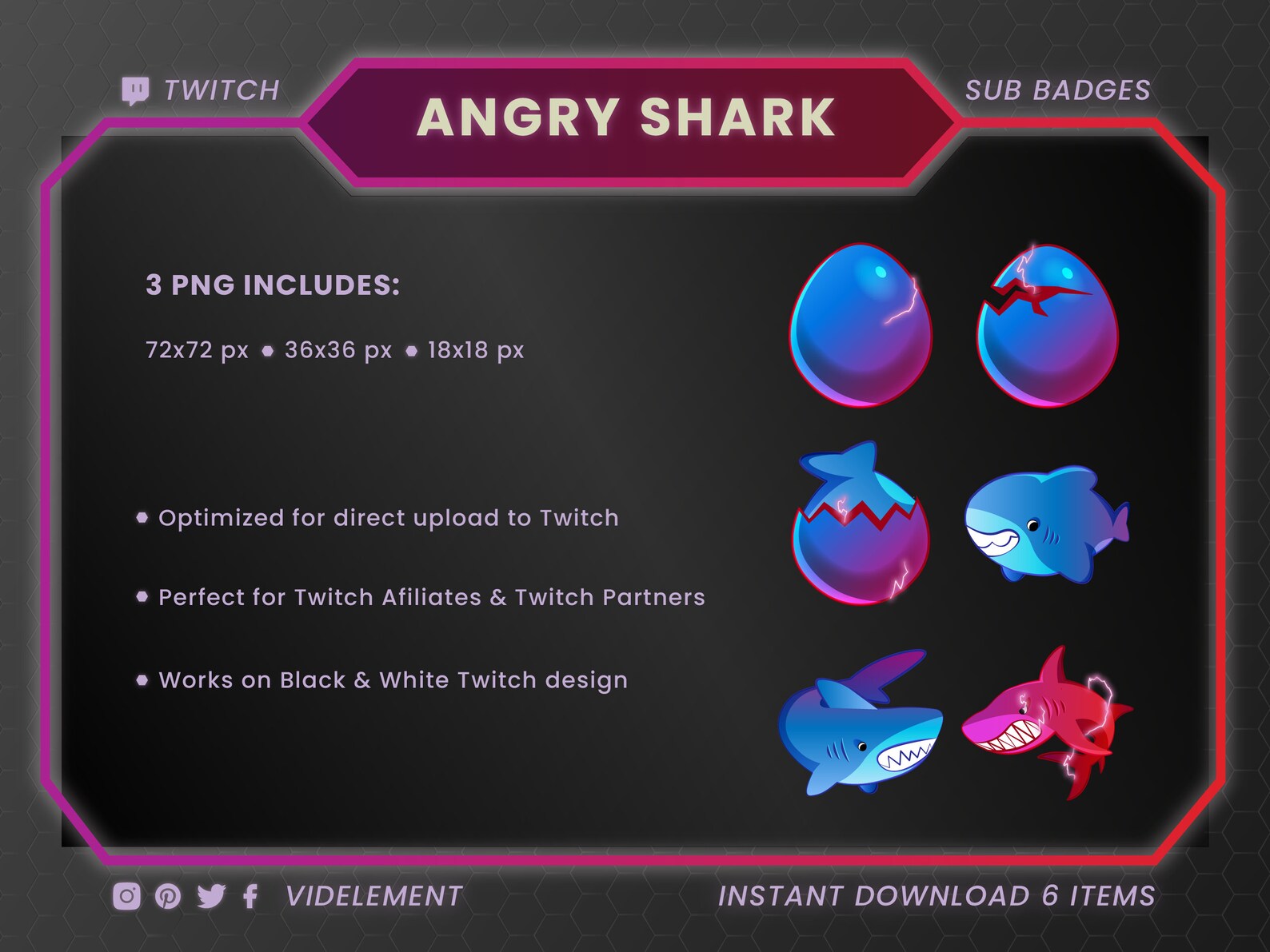Shark Sub Badges Twitch Sub Badges Twitch Badges Twitch Sub - Etsy