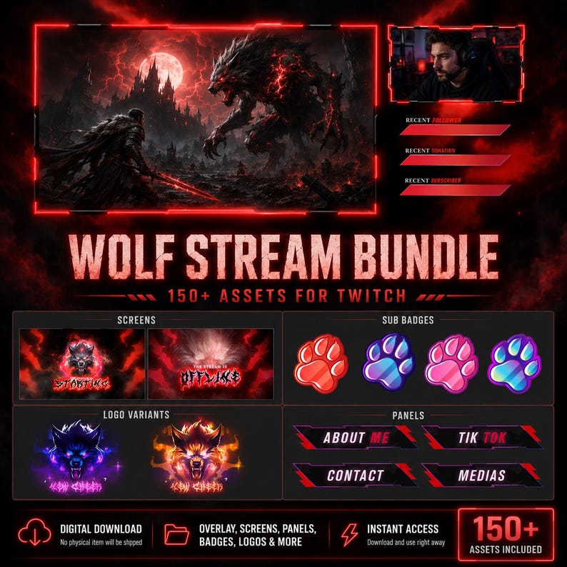 Red Wolf Stream Bundle – Emotes, Badges, Overlays & Panels | Twitch ...