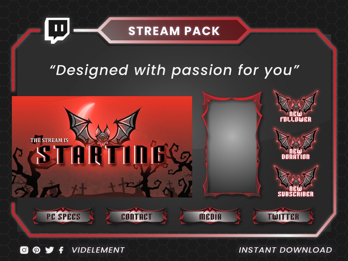 Bat Stream Pack Animated Webcam Overlay Twitch Panels - Etsy
