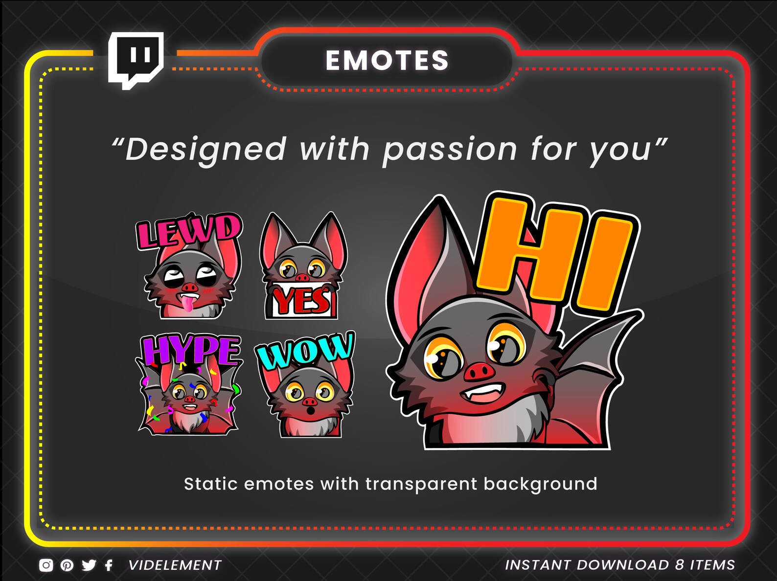8 Bat Emotes Twitch Emote Bat Text Emote Animal Emote Hype - Etsy