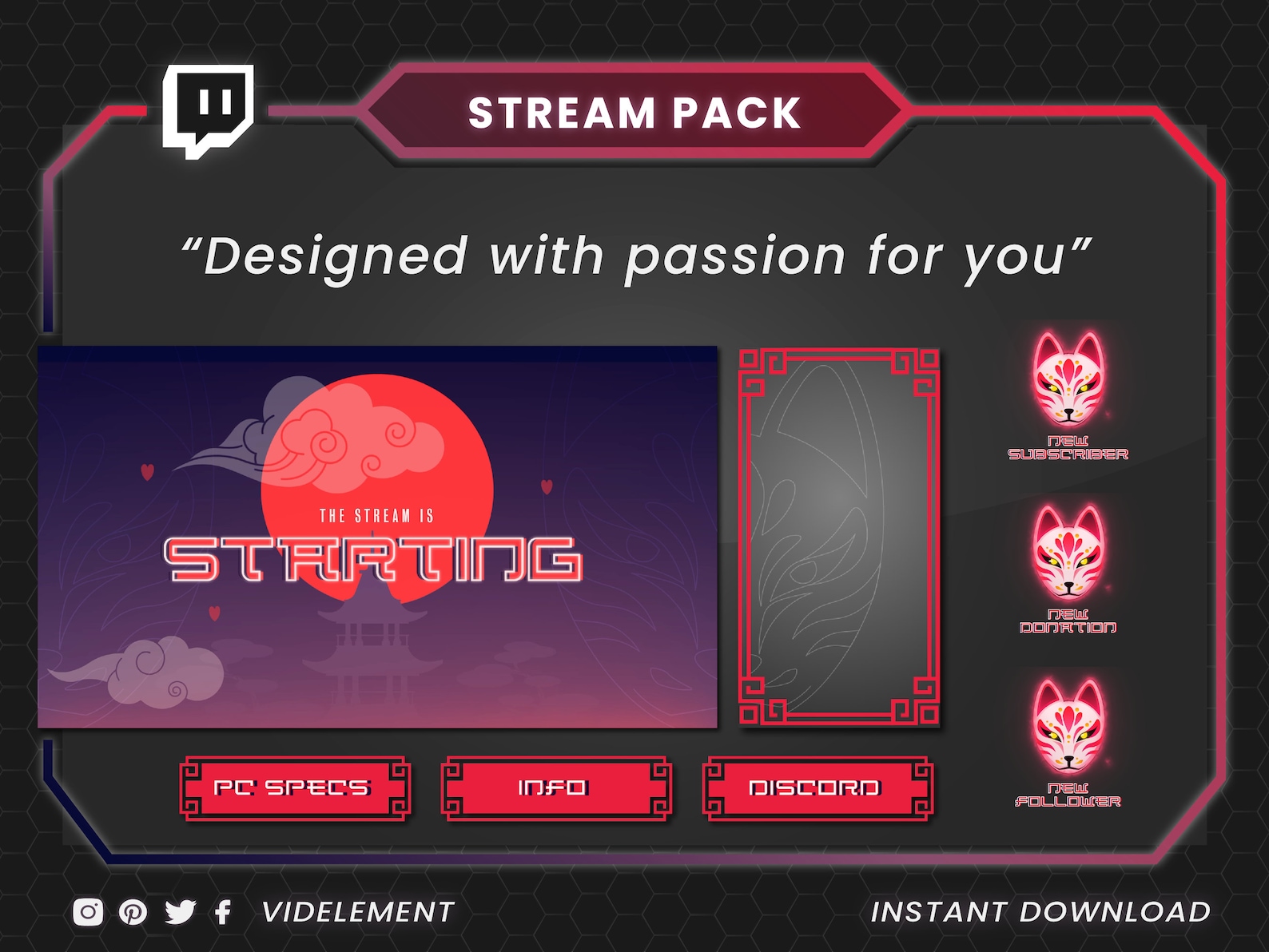 Animated Twitch Stream Package: Overlay, Alerts, Transition (digital ...