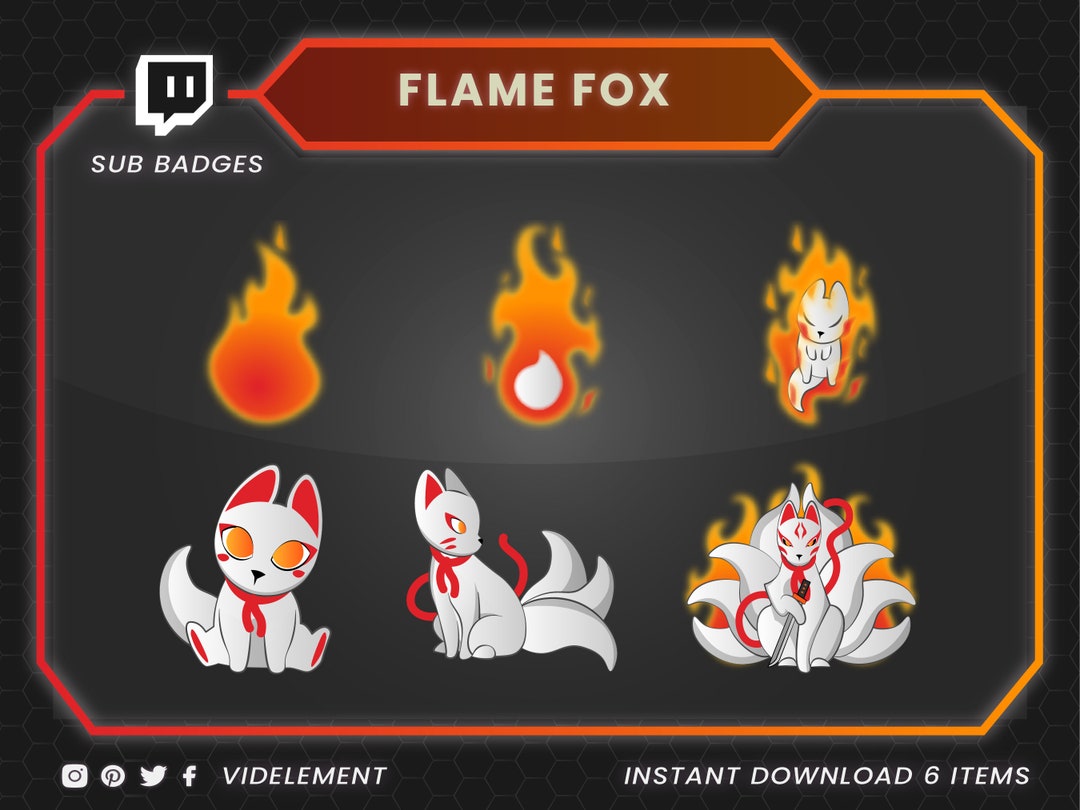 Flame Fox Sub Badges, Twitch Sub Badges, Twitch Badges, Twitch Sub ...