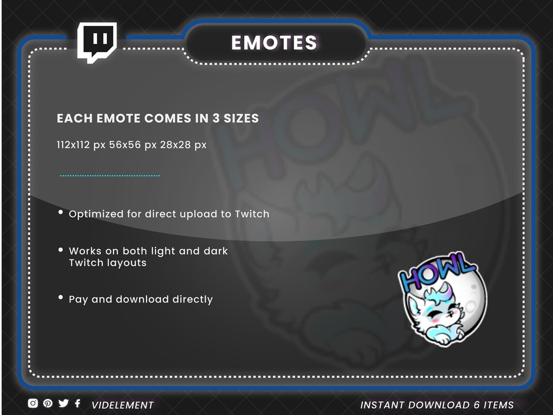 6 Chibi Wolf Emotes: Hi Emote GG Emote RIP Emote WTF Emote - Etsy