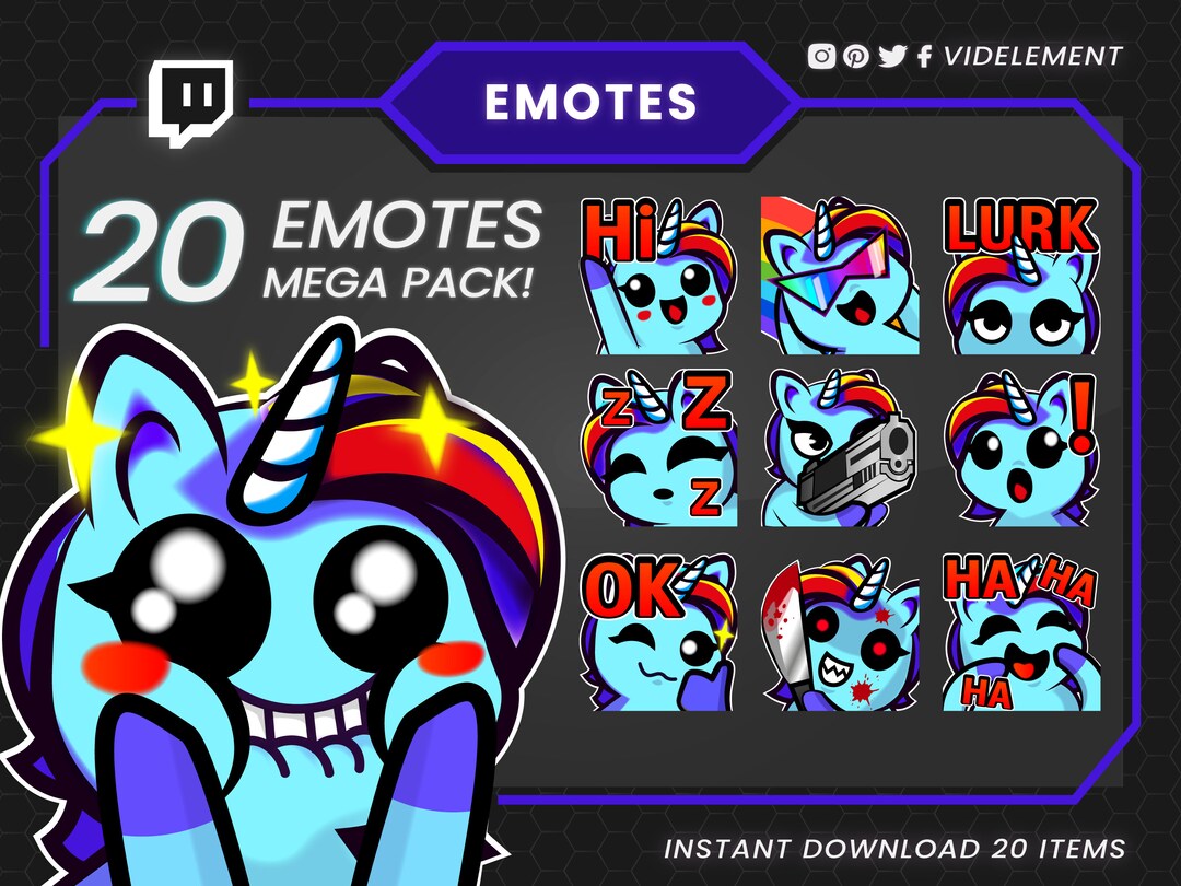 Light Blue Unicorn Emotes - Magical Chibi-style Twitch Emotes for ...