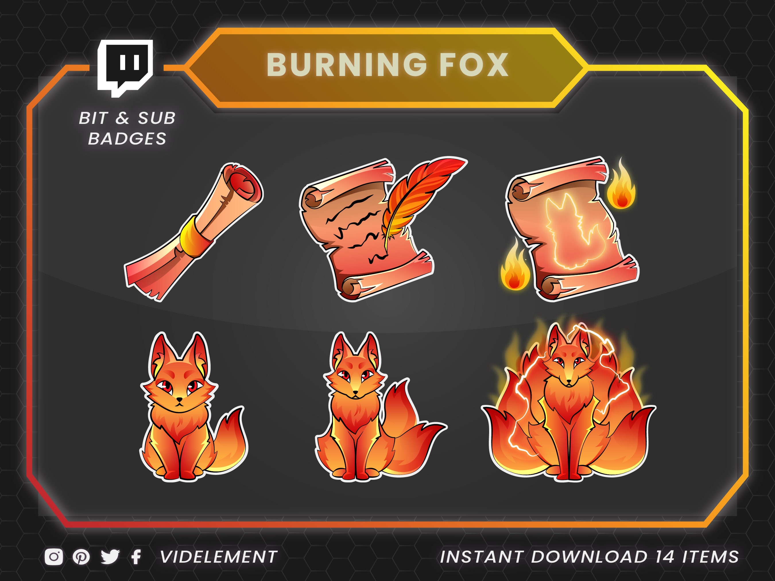 Fox Sub Badges Fire Bit Badges Twitch Sub Badges Twitch - Etsy