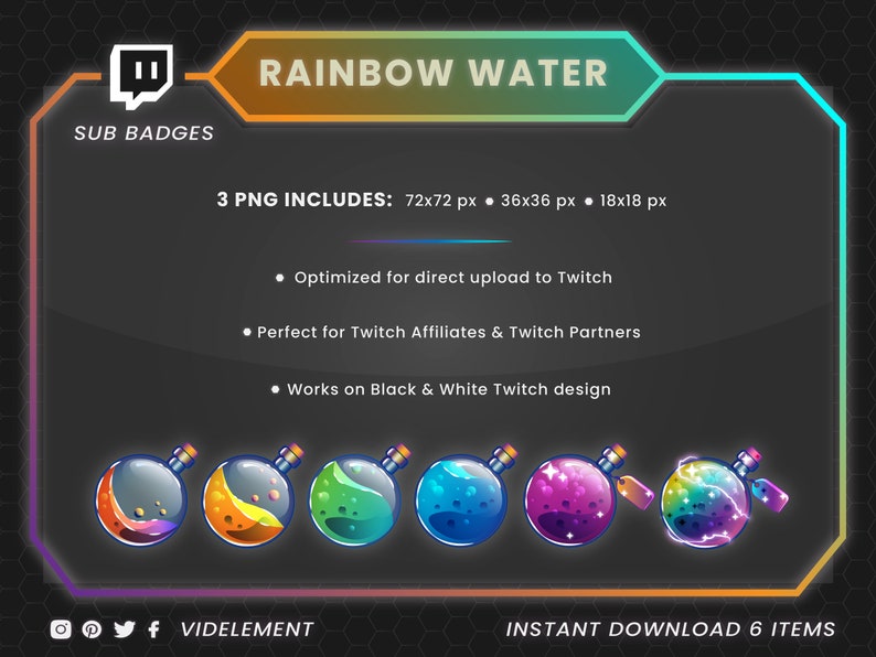 Water Sub Badges Rainbow Sub Badges Twitch Sub Badges - Etsy