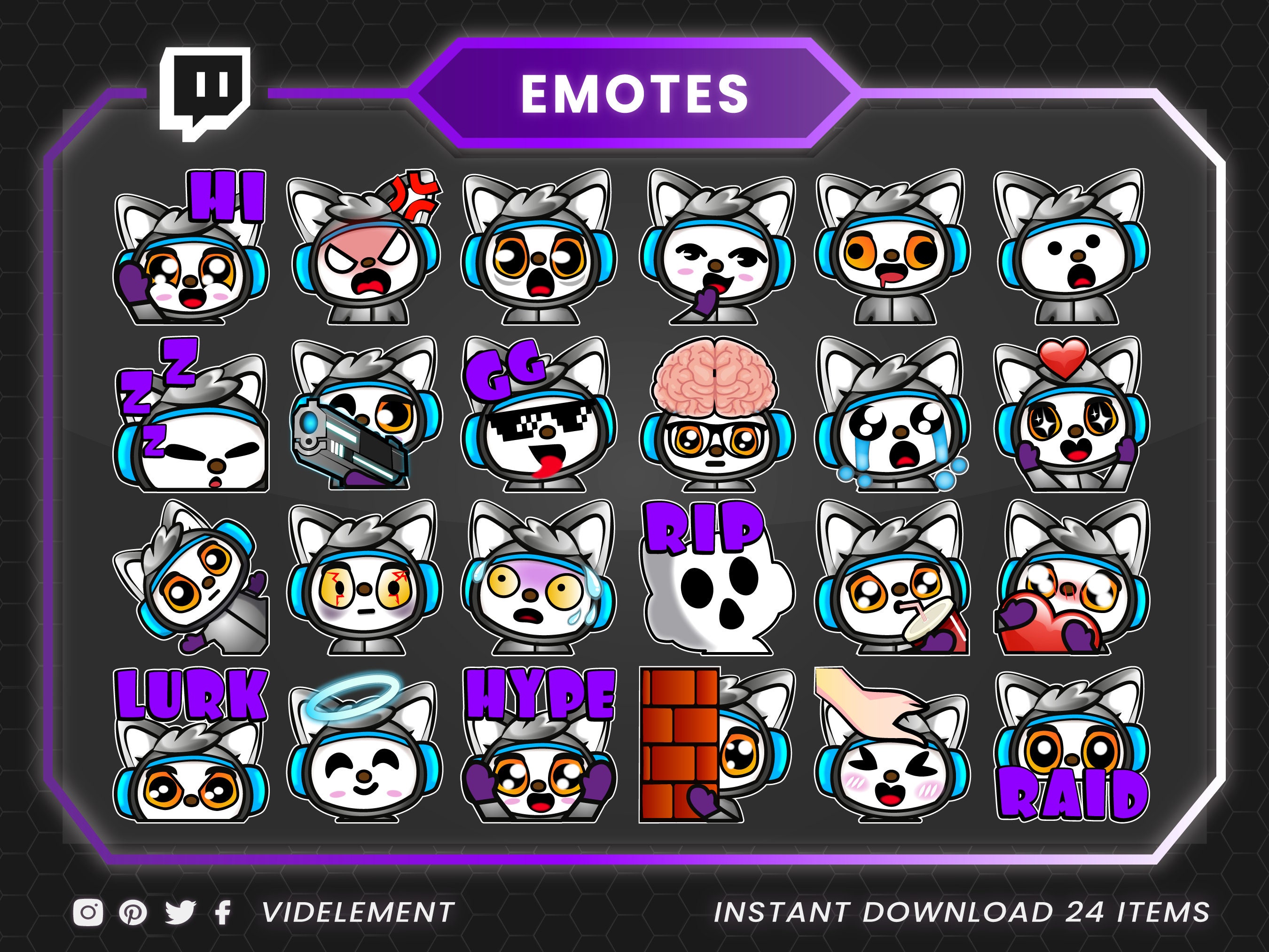 Emotes de lobo emotes de Twitch emotes secundarios de - Etsy México