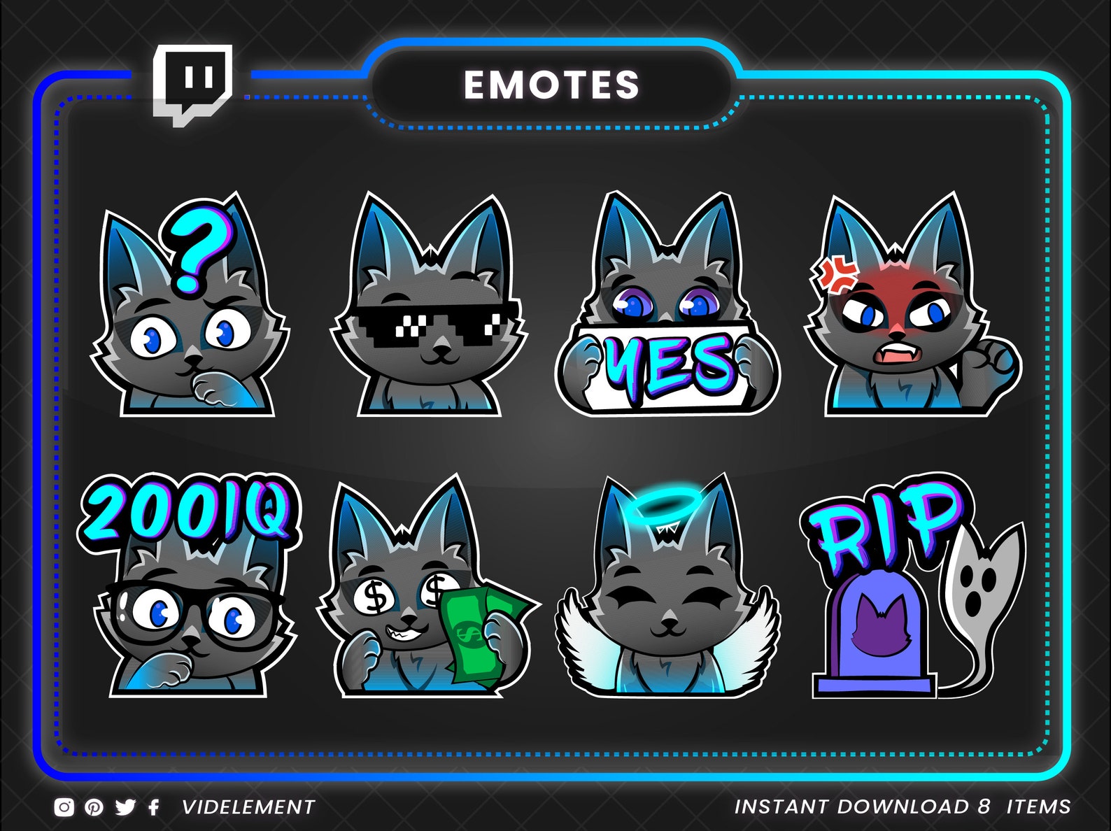 8 Cat Emotes Twitch Emote Cat Text Emote Animal Emote Cat - Etsy