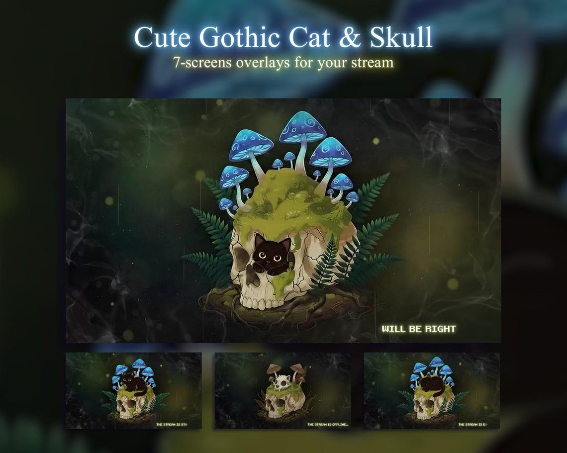 Animated Gotic Cat Reaper Twitch Screens, Cat Stream Overlays Starting ...