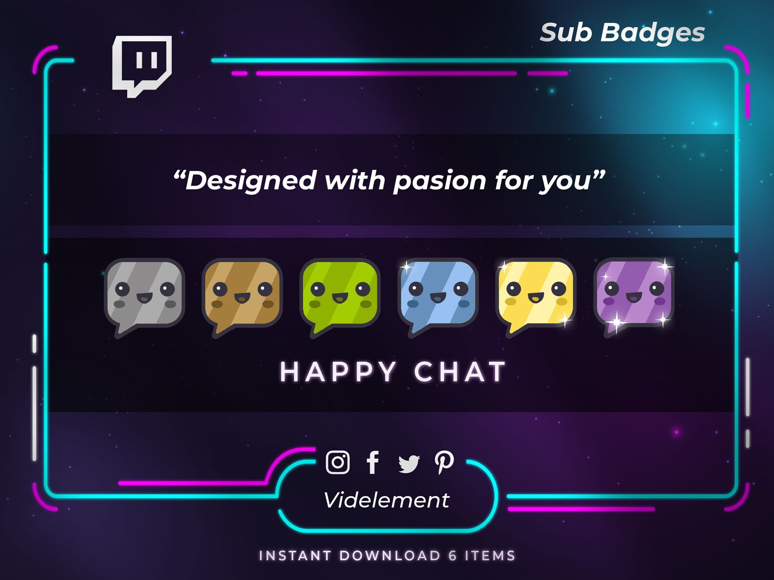 Happy Chat Twitch Sub Badges Twitch Badges Twitch Sub Badge - Etsy