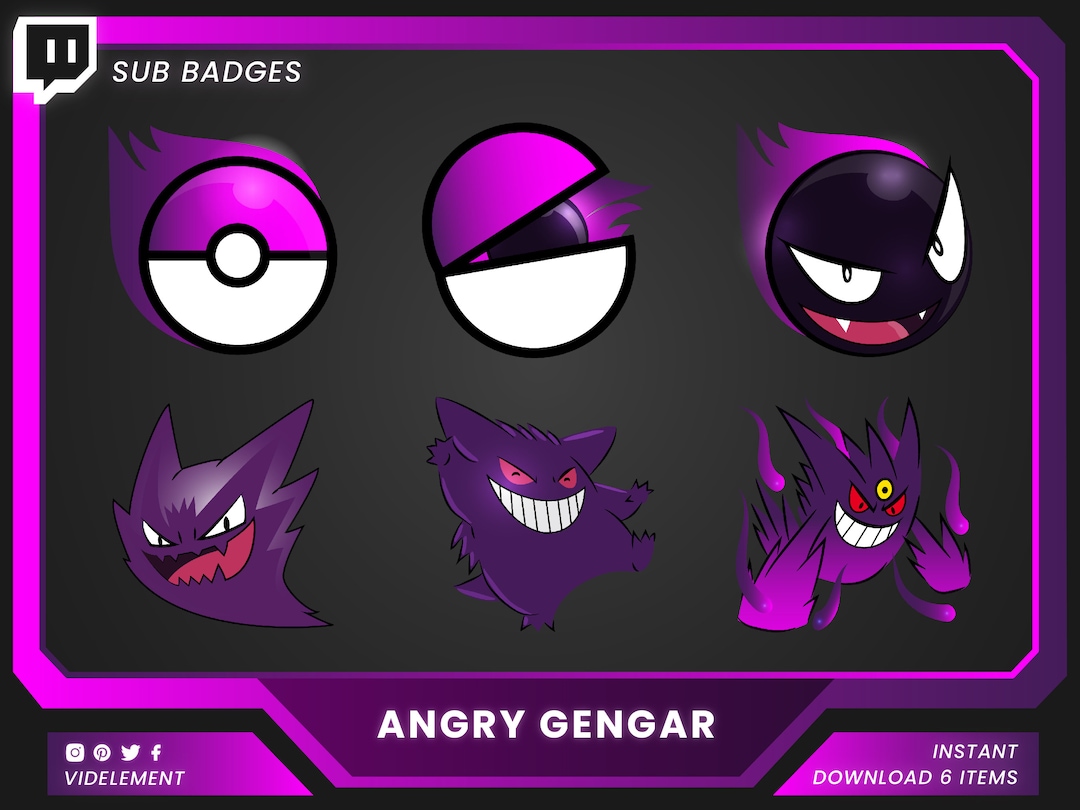 Gengar Twitch Badges, Pokemon Badges, Twitch Sub Badges, Twitch Bit ...