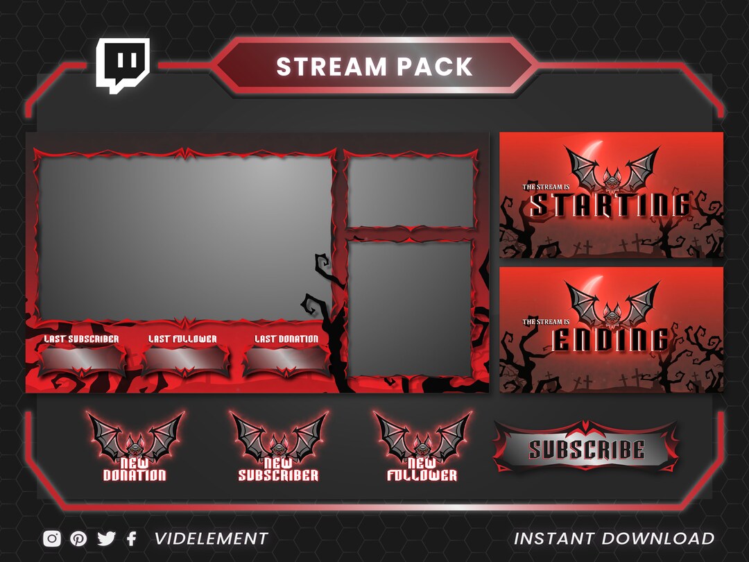 Bat Stream Pack: Animated Twitch Overlay, Alerts, Panels (digital ...