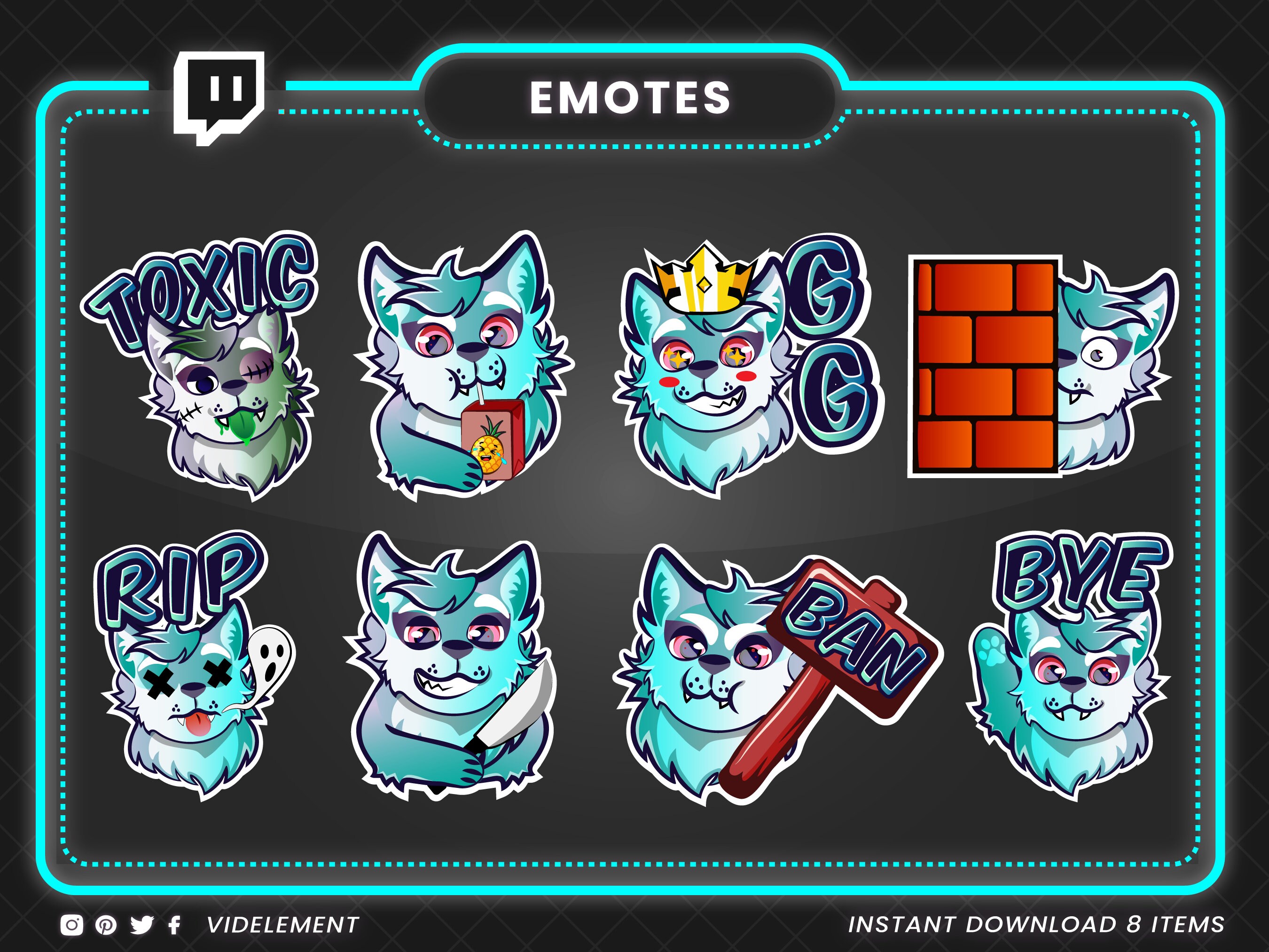 Wolf Emote, Twitch Emote, Discord Emote, Wolf Text Emote, Tier Emote ...