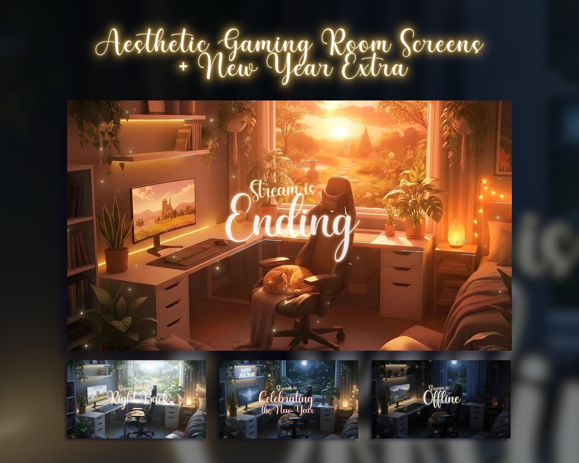 Animated Gamer Room Twitch Screen, Cat Stream Overlay Starting Soon BRB ...