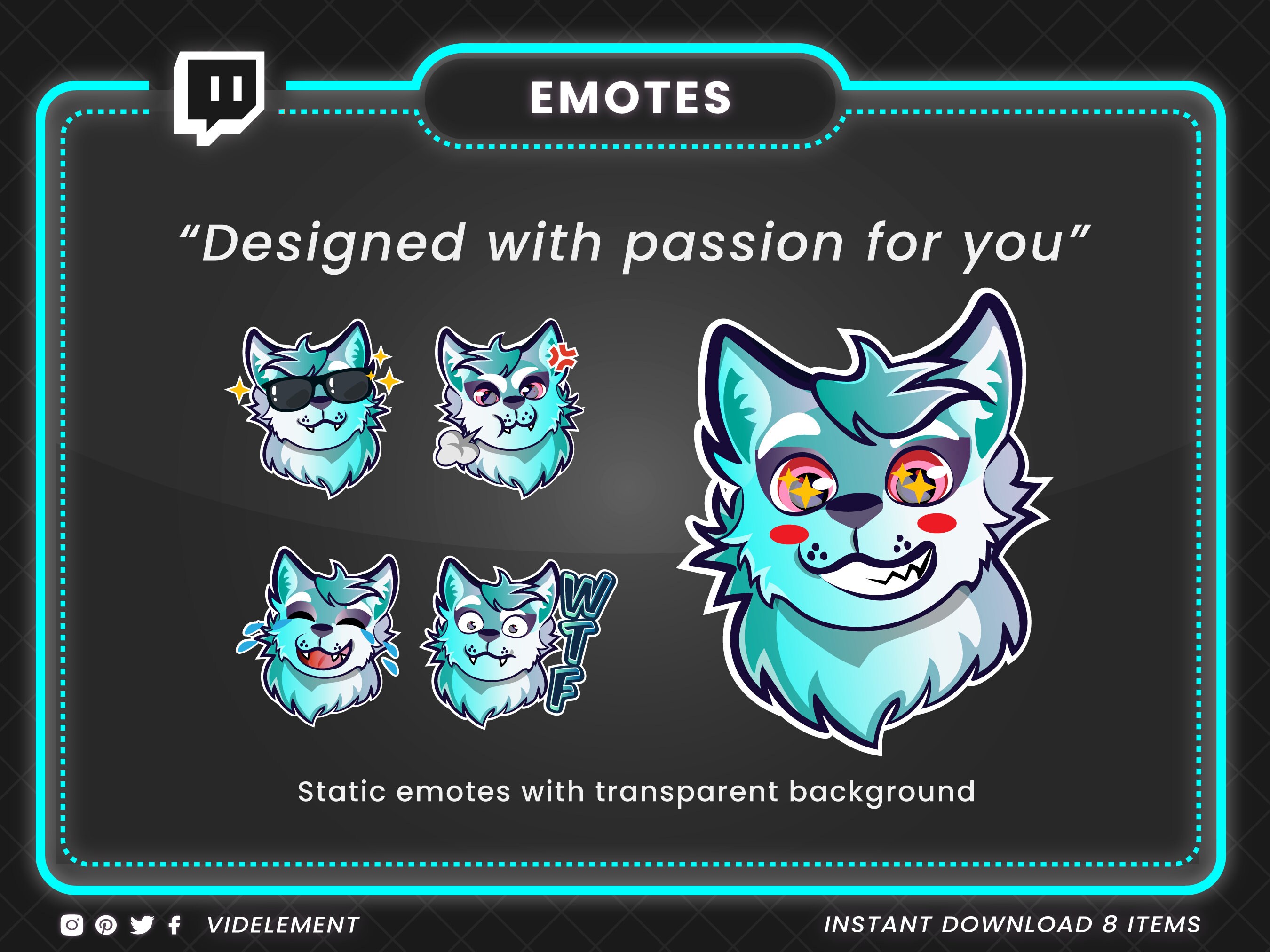 Wolf Emotes Twitch Emote Discord Emote Text Emote Animal | Etsy